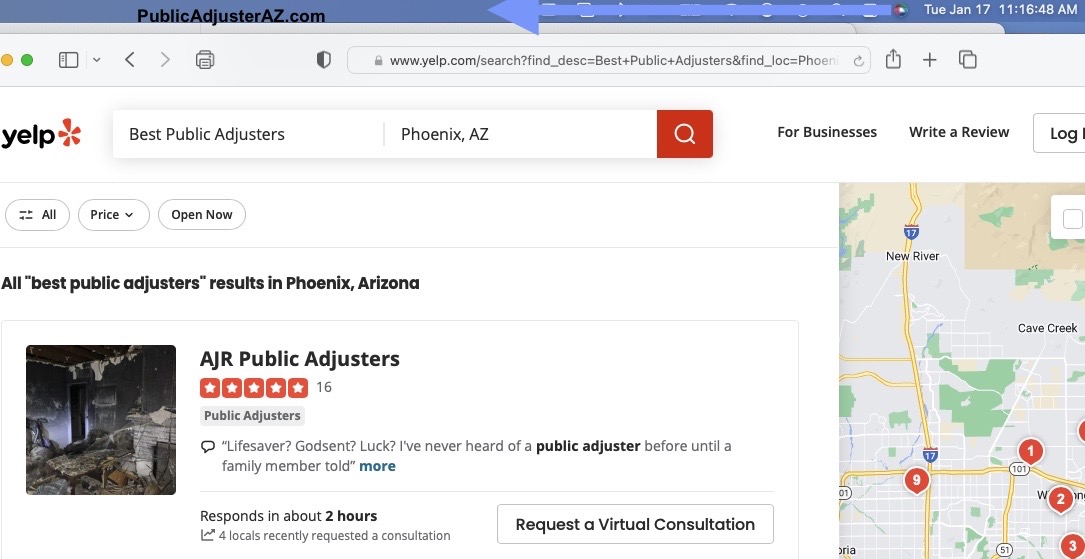 Top of the YELP List of Best Public Adjusters Phoenix, January 17, 2023 ...
